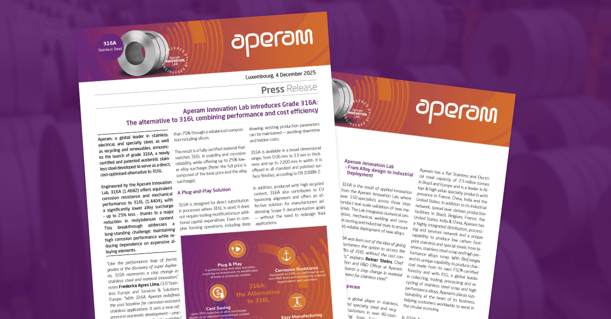 Aperam Innovation Lab introduces Grade 316A: The alternative to 316L ...